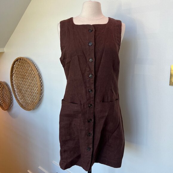 Posse | Dresses | Posse Emma Mini Buttondown Dress Brown Linen | Poshmark
